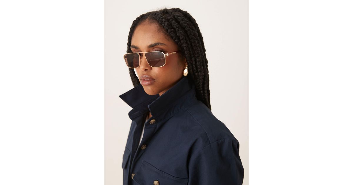 Lu Goldie Billie Rectangle Aviator Sunglasses in Black | Lyst