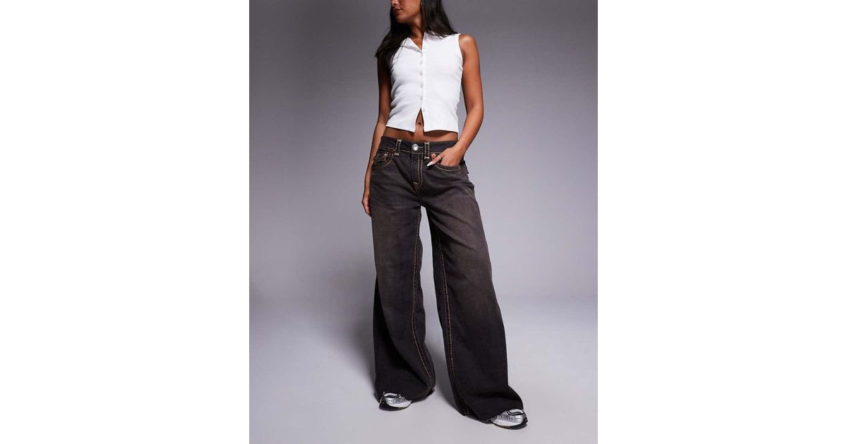 True Religion Jessie Super Baggy Flap Pocket Jeans in Grey | Lyst UK