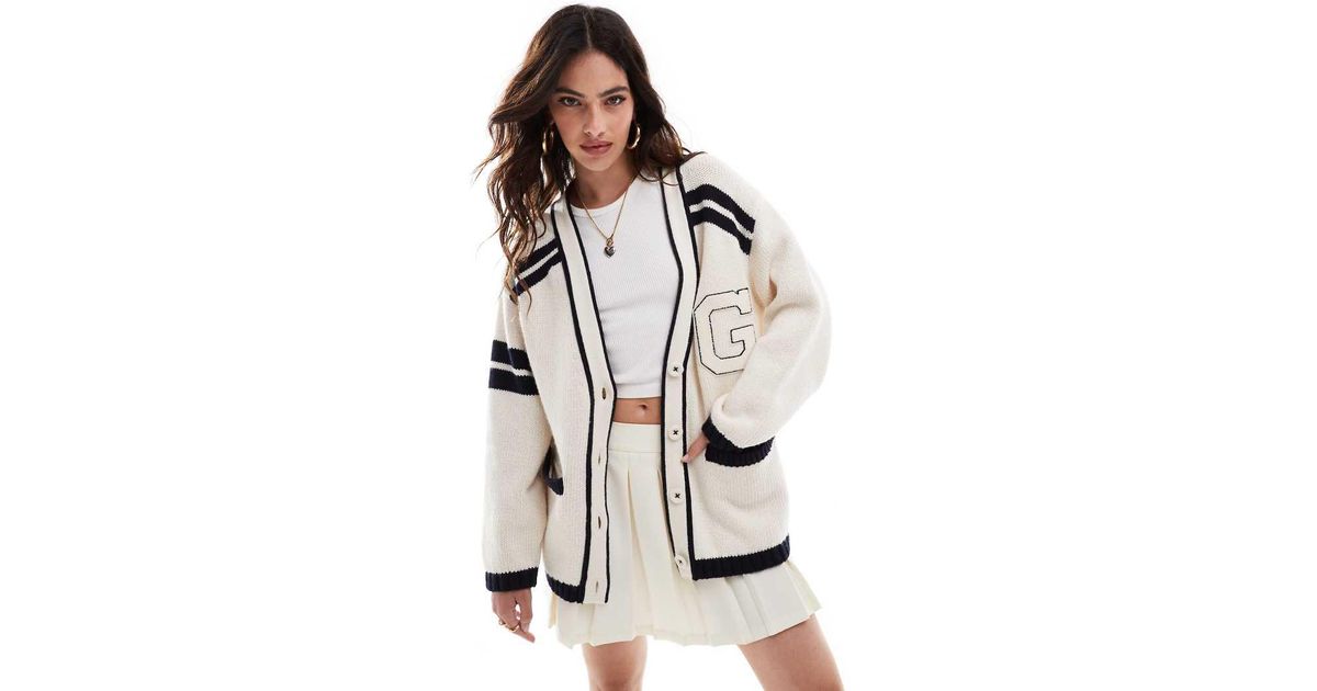 GANT Knit Cardigan With Varsity Logo in White | Lyst UK