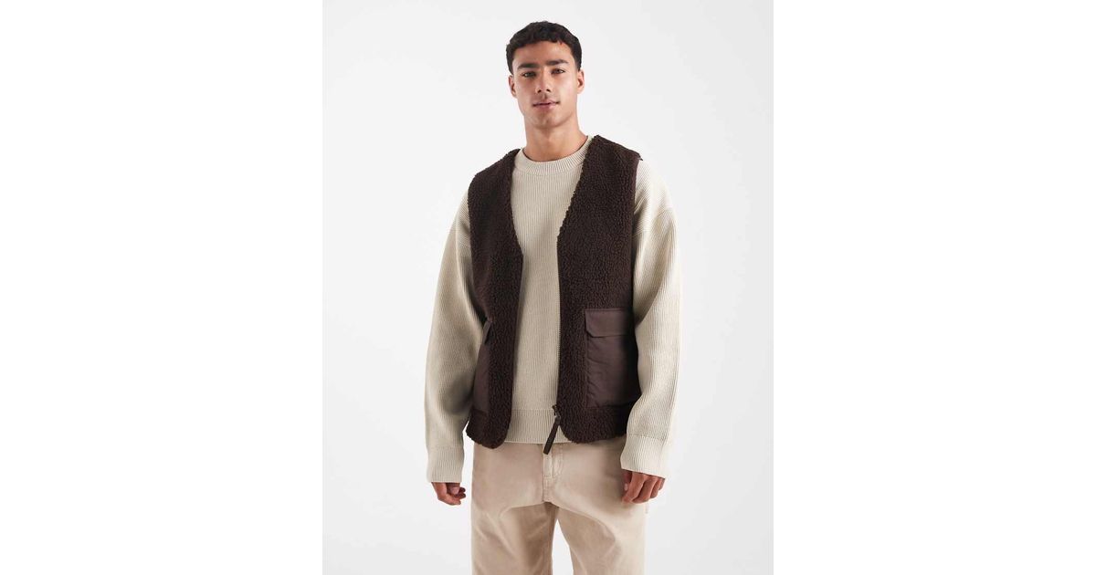 ASOS Borg Utility Vest in Brown for Men | Lyst UK