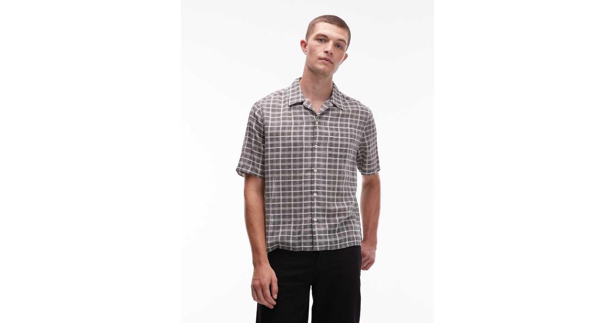 AllSaints Sandy Check Short Sleeve Shirt in Grey for Men | Lyst UK