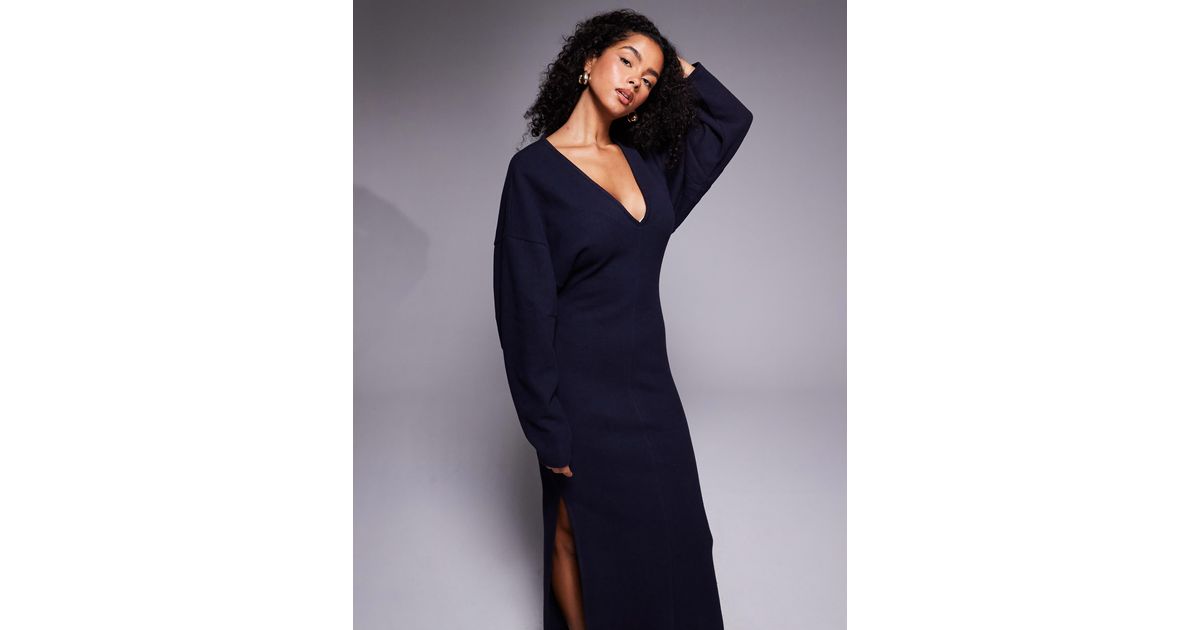 ASOS Supersoft Slouchy V Neck Maxi Dress in Blue | Lyst
