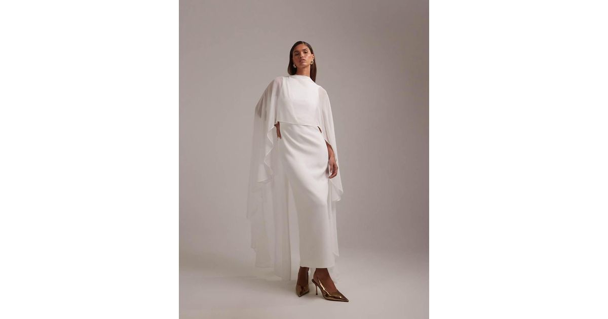 ASOS Cape Detail Maxi Wedding Dress in Brown | Lyst UK