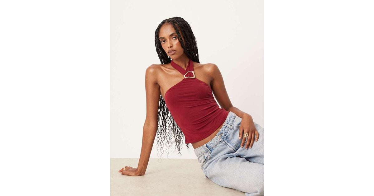 Motel Lorie Halter Neck Top in Red | Lyst UK