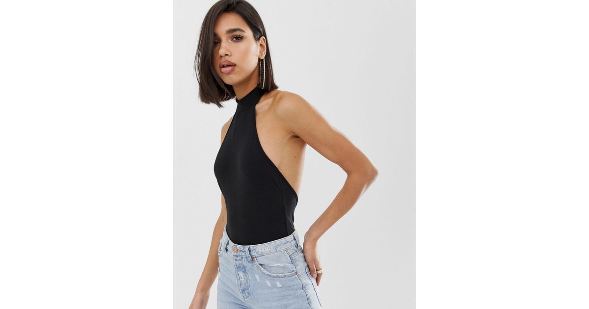 ASOS Sexy Halter Neck Bodysuit With Ultra Low Back in Black | Lyst UK