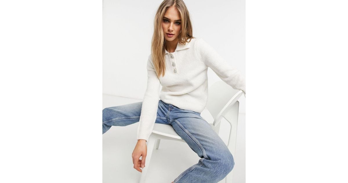 Vero Moda Polo Jumper With Diamante Buttons | Lyst UK