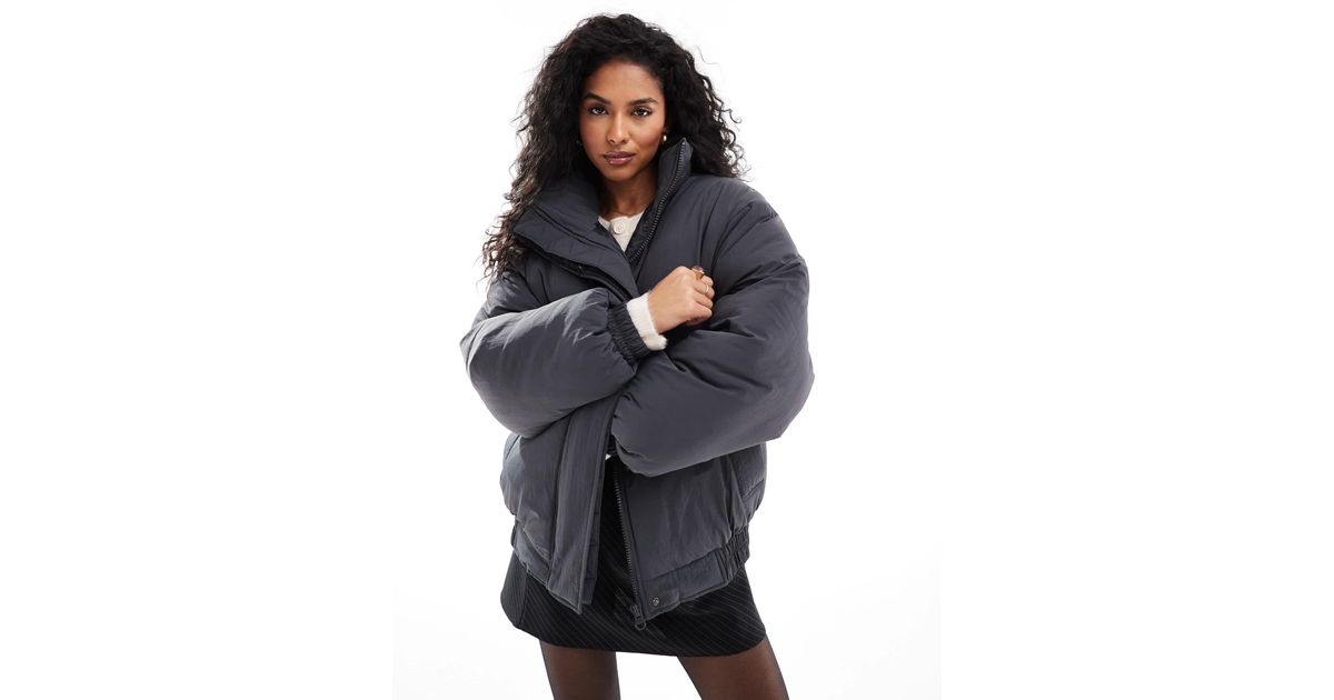 ASOS Clean Puffer Bomber Jacket With Funnel Neck in Blue | Lyst