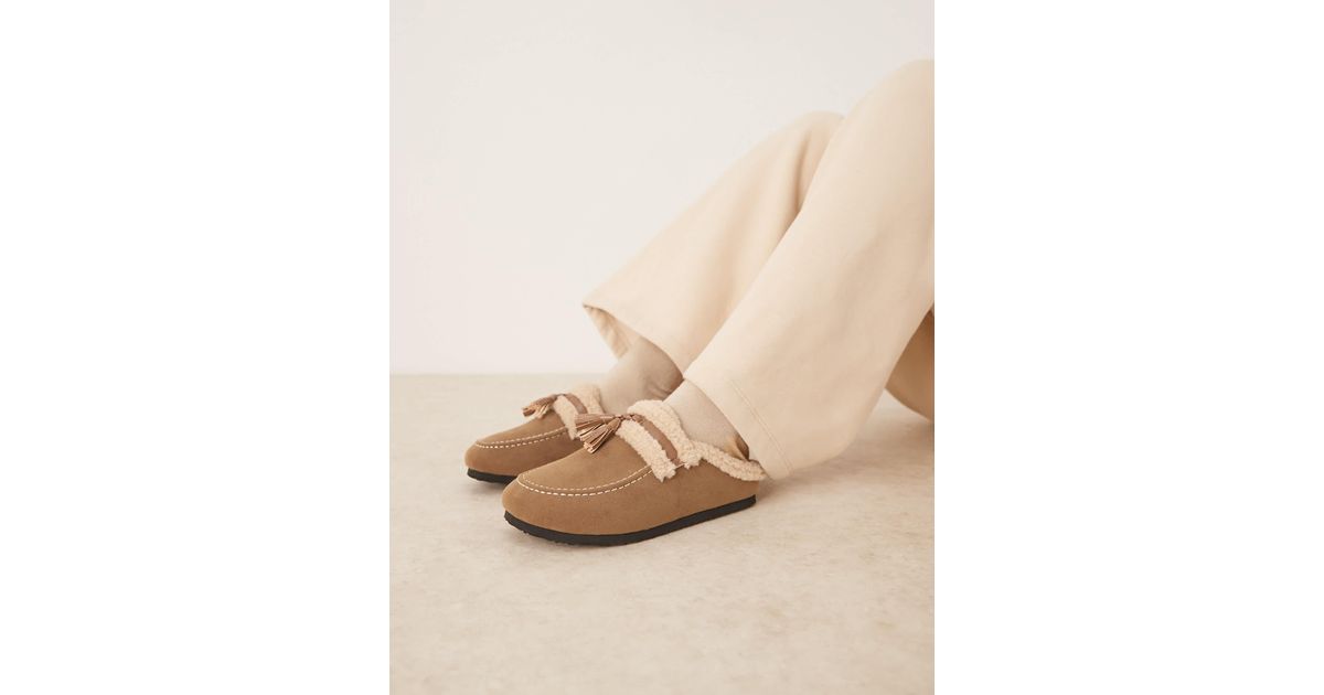 Glamorous Fluffy Slip On Mules in Natural | Lyst