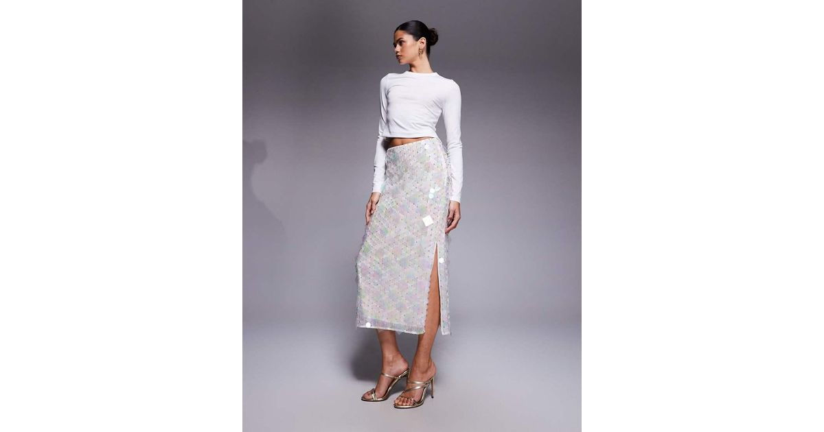 ASOS Embellished Disc Sequin Midi Skirt in Blue | Lyst UK