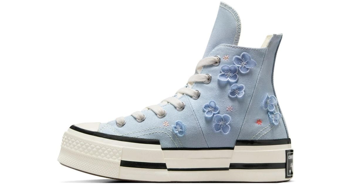 Converse Chuck 70 Hi Platform Sneakers With Flower Embroidery in Blue ...