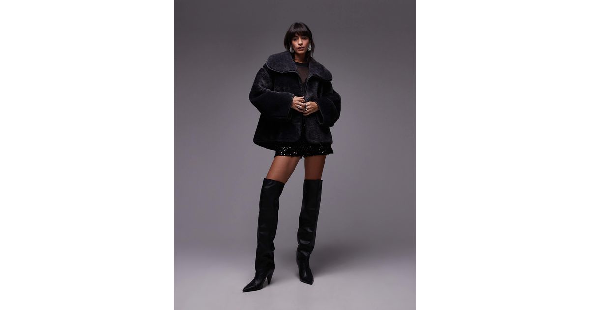 ARKET Oversized Faux Shearling Jacket With Funnel Neck And Contrast ...