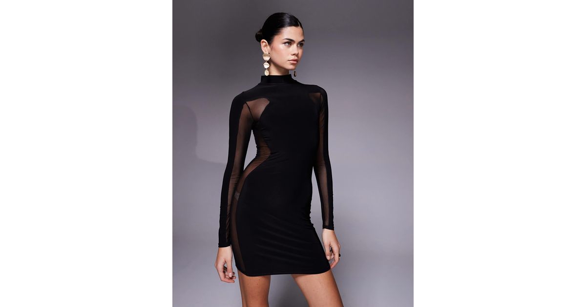 Kaiia Exclusive Double Layered Slinky Sheer Panel Mini Dress in Blue | Lyst