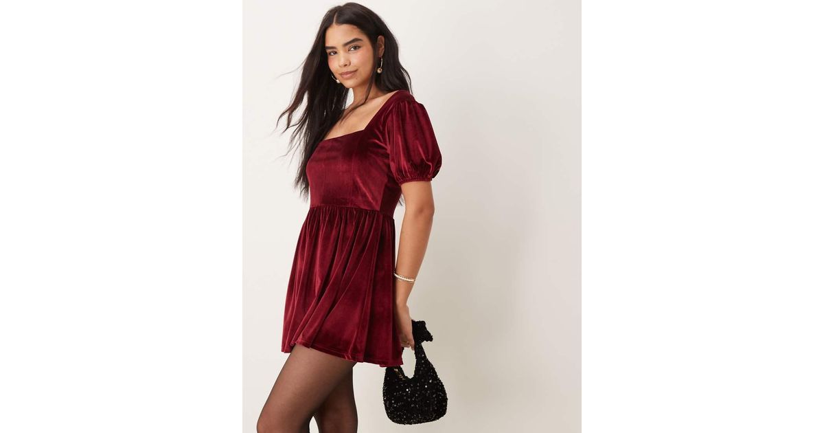ASOS Velvet Corset Seam Detail Mini Dress in Red | Lyst UK