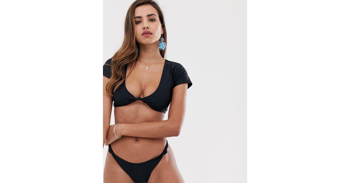 South Beach Synthetic Mix And Match Cap Sleeve Crop Bikini Top in Black | Lyst
