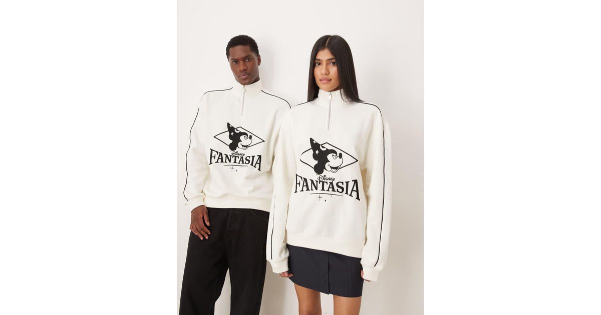 ASOS Disney Fantasia Relaxed 1/4 Zip With Mickey Mouse Embroidery in ...