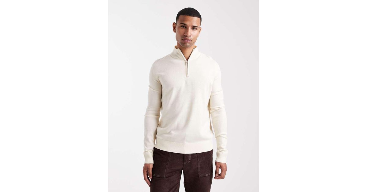 Brave Soul Fine Knit Quarter Zip Jumper in White for Men | Lyst UK