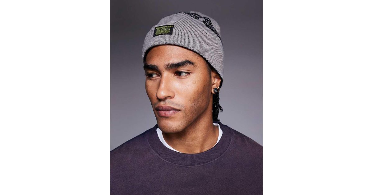 ASOS Knitted Reversible Skeleton Graphic Skull Beanie in Blue for Men ...
