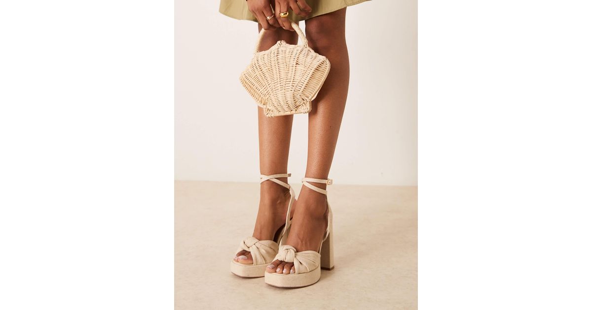 ASOS Wide Fit Nikita Knotted Platform Heeled Sandals in Natural | Lyst