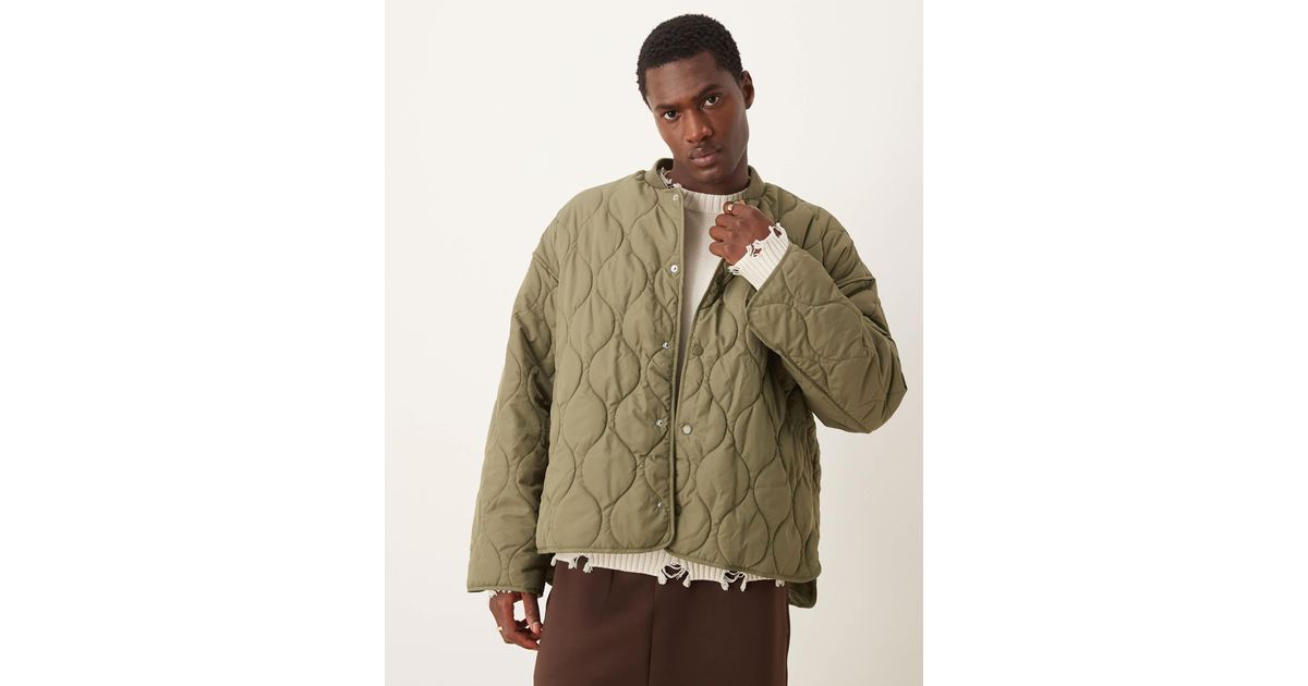 ASOS Oversized Quilted Liner Puffer Jacket in Green for Men | Lyst