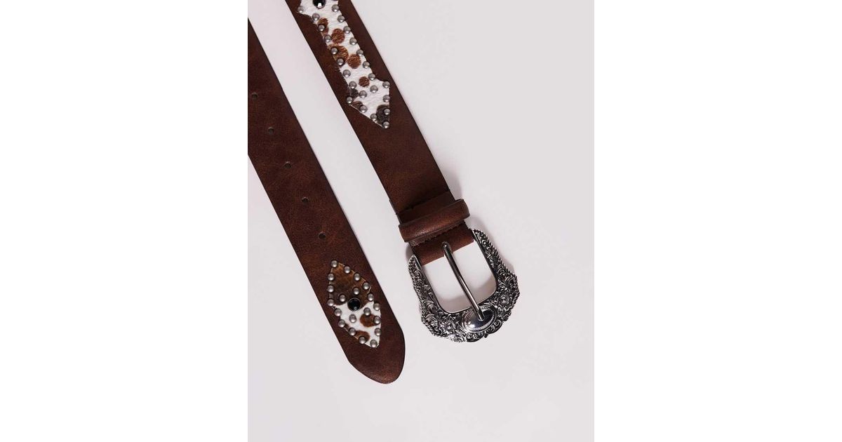 ASOS Western Cowboy Studded Belt With Cow Print Detail in Blue for Men ...