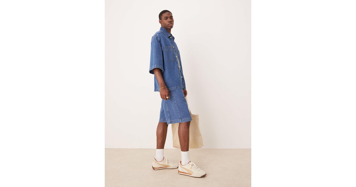 ASOS Co-ord Long Length Denim Jort With Seam Detailing in Blue for Men ...