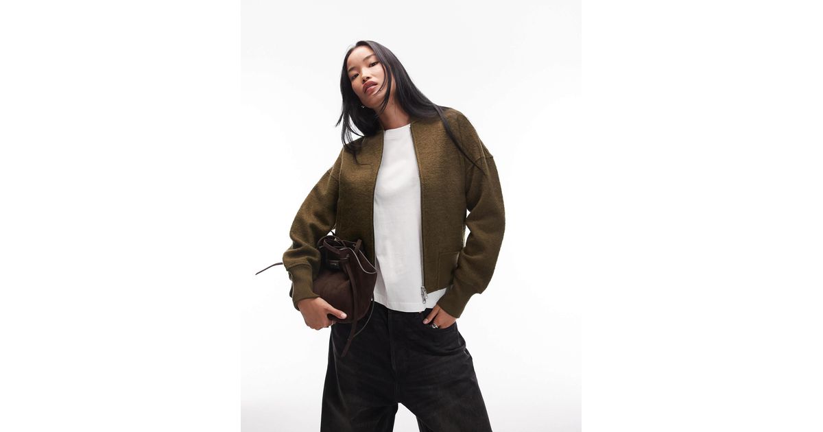 ARKET Wool Rich Bomber Jacket With Zip Front in Brown | Lyst