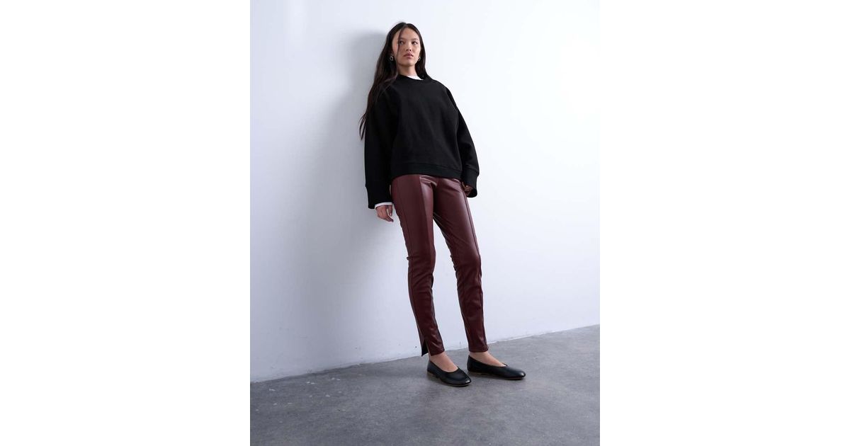 TOPSHOP Faux Leather Drain Pipe Skinny Trouser in Red | Lyst UK