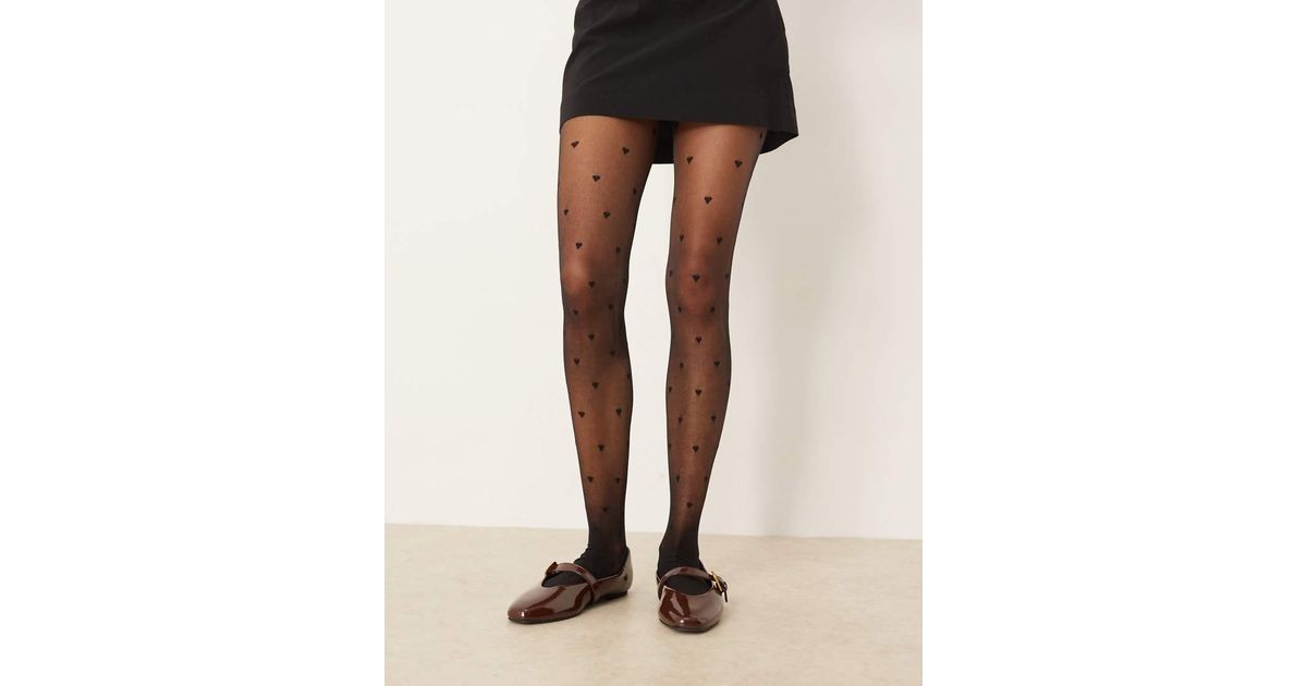 ASOS Heart Pattern Tights in Black | Lyst UK