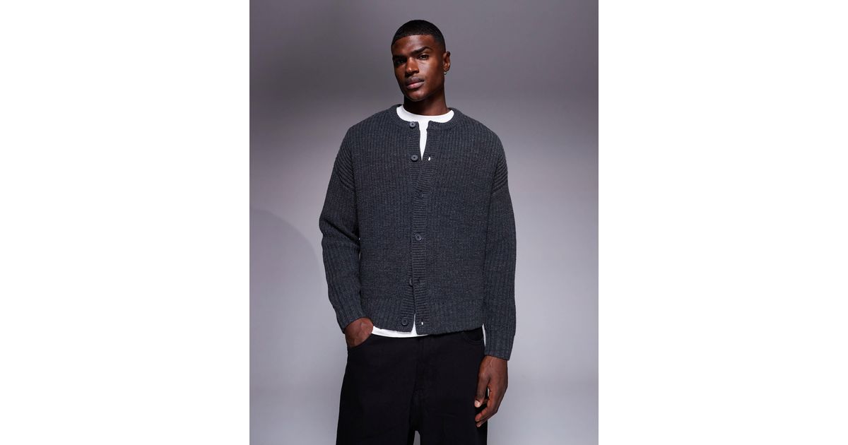 ASOS Oversized Boxy Fit Heavyweight Knit Crew Neck Cardigan in Blue for ...