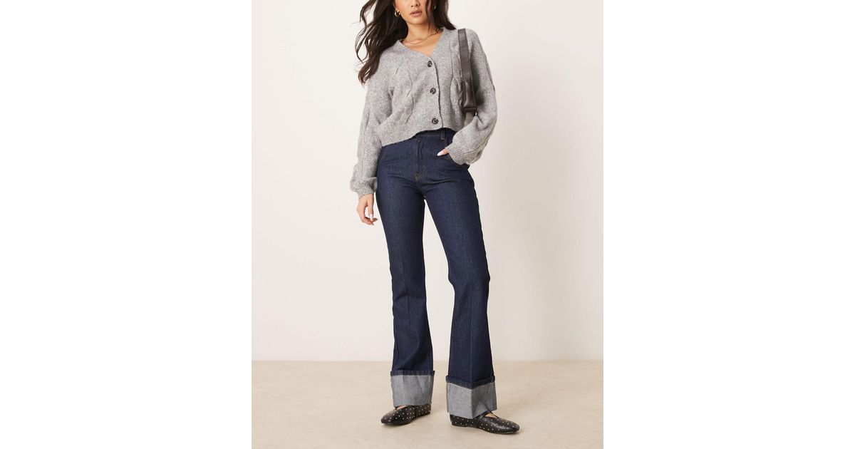 ASOS Flared Jean With Turn Up in Blue | Lyst