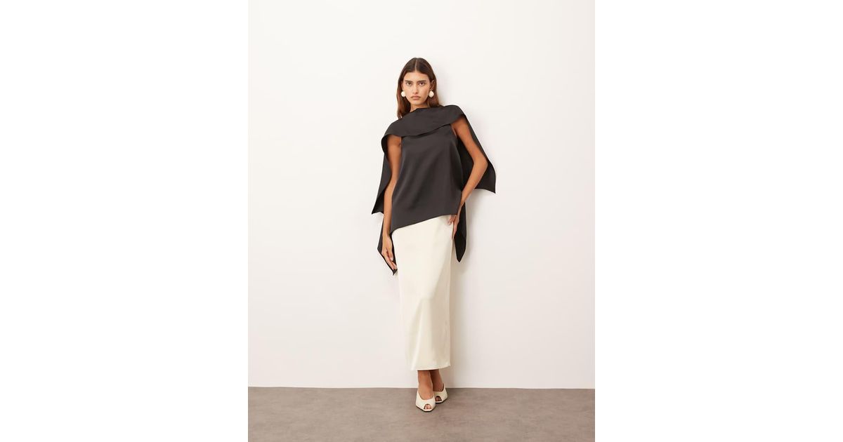 ARRANGE Scarf Neck Square Cut Column Midi Dress in Natural | Lyst UK