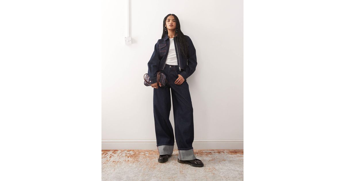 Collusion X002 baggy Jeans With Cinch Back And Turn Up Hem in Blue | Lyst