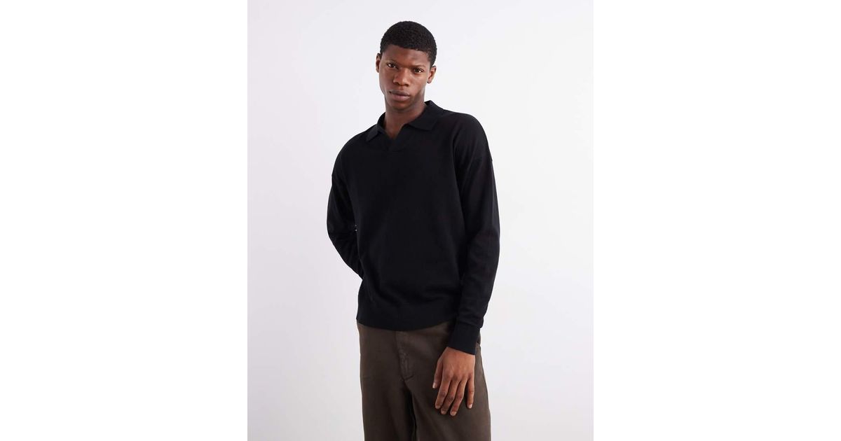 ASOS Relaxed Long Sleeve Knitted Notch Neck Polo in Blue for Men | Lyst UK