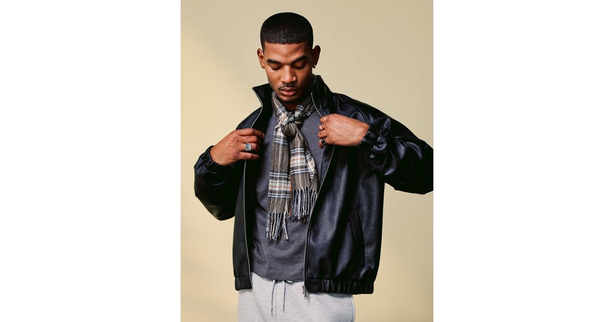 ASOS Faux Leather Track Jacket in Blue for Men | Lyst