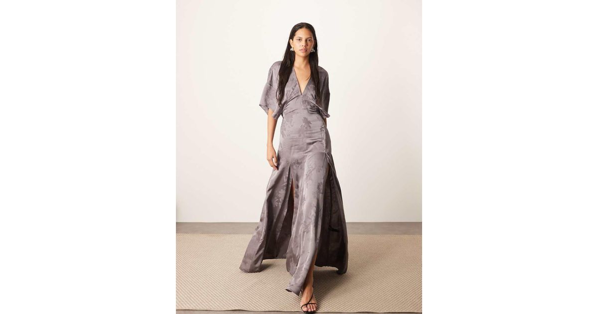 ARRANGE Modern 30s Maxi Satin Jacquard Dress With Shoulder Pad in ...