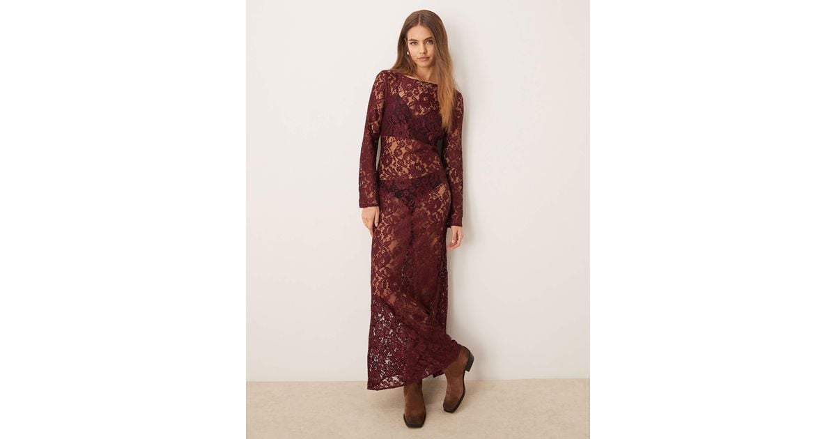 ASOS Lace Maxi Dress With Angel Sleeves in Red | Lyst