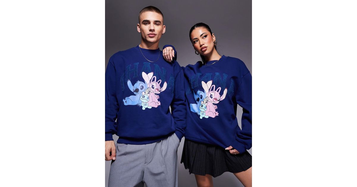 ASOS Disney Unisex Oversized Sweatshirt With Stitch And Angel Boucle ...