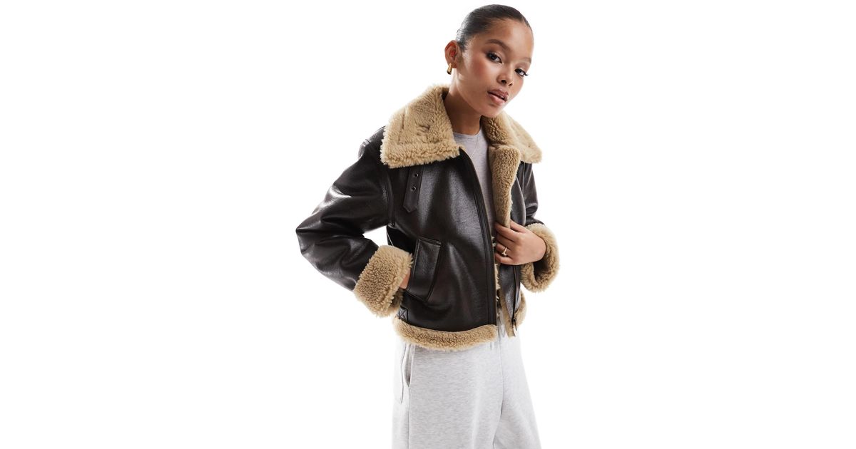 ONLY Faux Fur Aviator Jacket in Black | Lyst