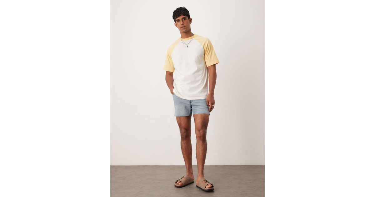 ASOS Shorter Length Slim Denim Shorts With Rip Detail in Natural for ...