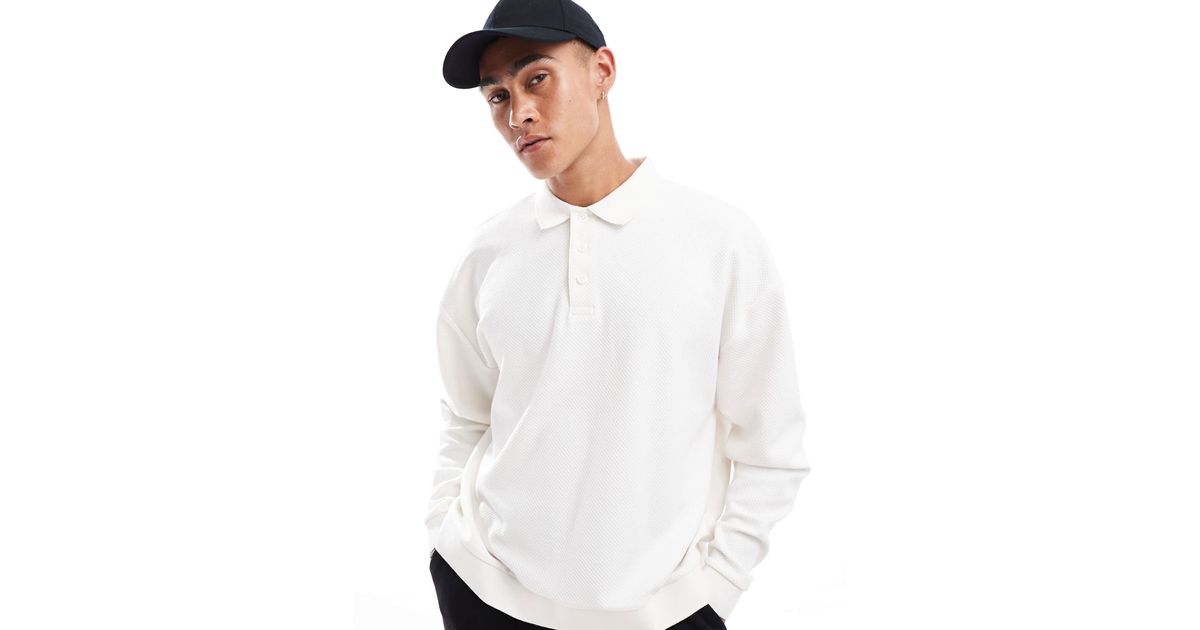 ASOS Oversized Boxy Long Sleeve Polo With Flat Knit Cuff And Hem in ...
