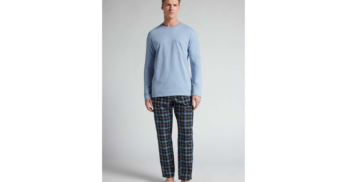 Intimissimi Long Pyjamas With Check Print in Blue for Men | Lyst UK