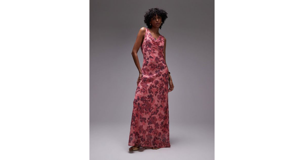 TOPSHOP Built Up Double Layered Cowl Neck Maxi Dress | Lyst