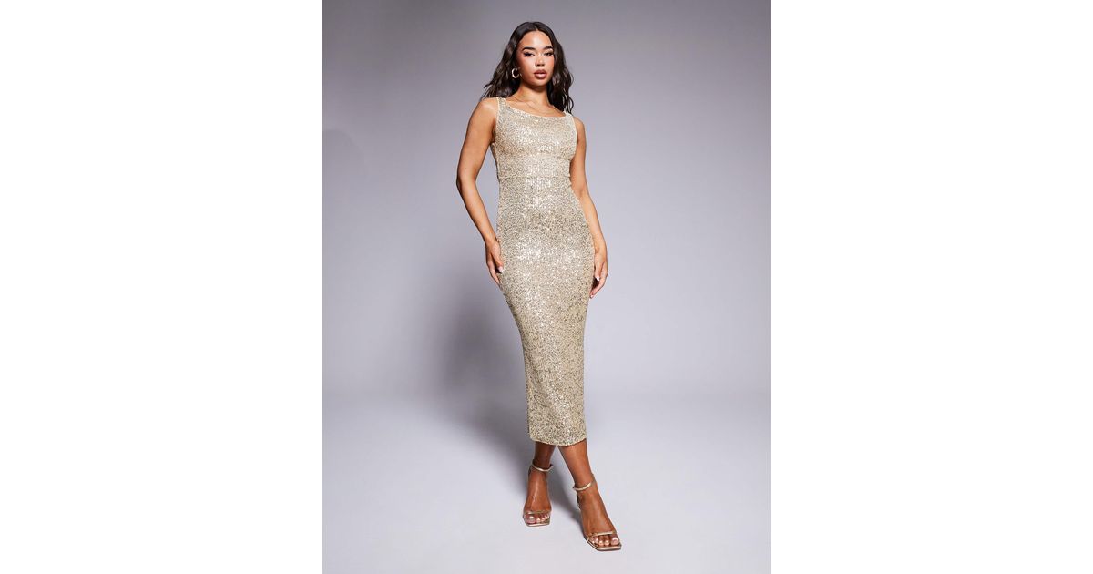 ASOS Sequin Super Scoop Bardot Midi Dress in Metallic | Lyst