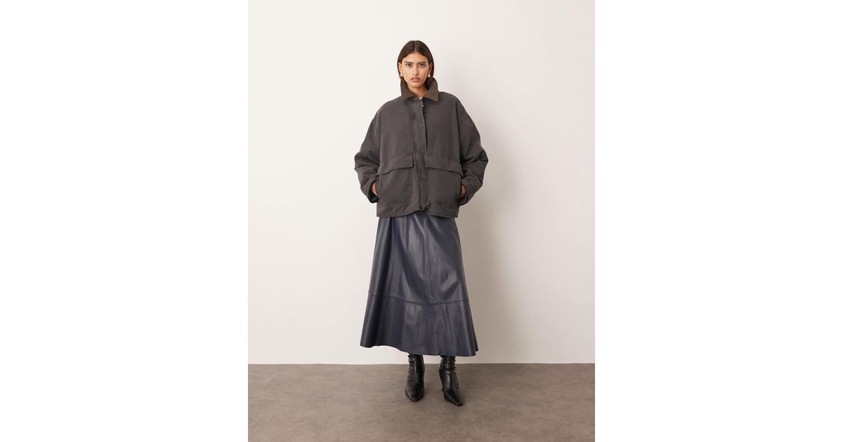 ARRANGE Oversized Canvas Barn Jacket With Cord Collar Detail in Gray | Lyst