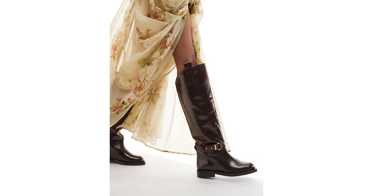 ASOS Asos Edition Premium Leather Over The Knee Riding Boots in Natural ...