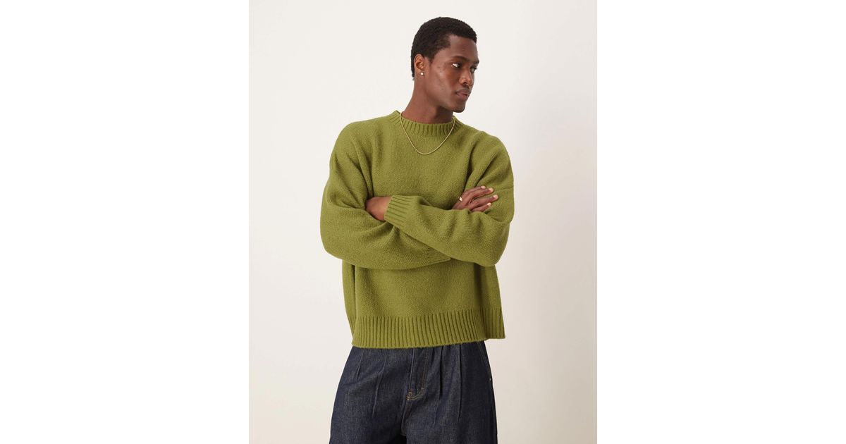ASOS Super Oversized Boxy Fit Brushed Knit Crew Neck Sweater in Green ...