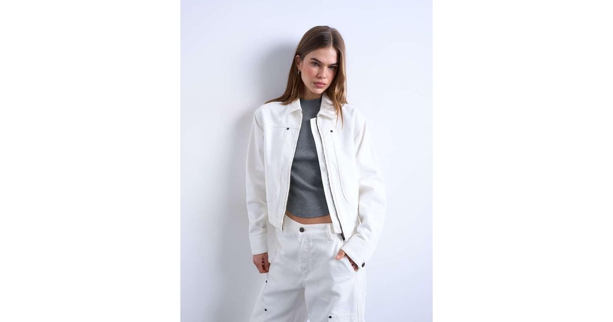 TOPSHOP Denim Utility Jacket in White | Lyst UK