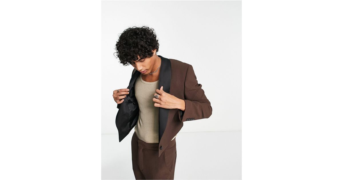 Asos Cropped Suit Jacket With Contrast Satin Lapel In Black For Men Lyst