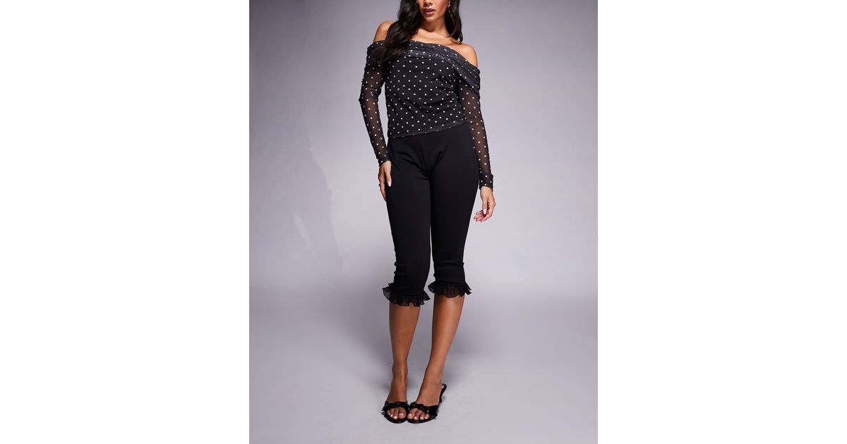 ASOS Ponte Capri Pant With Mesh Ruffle Detail in Black | Lyst