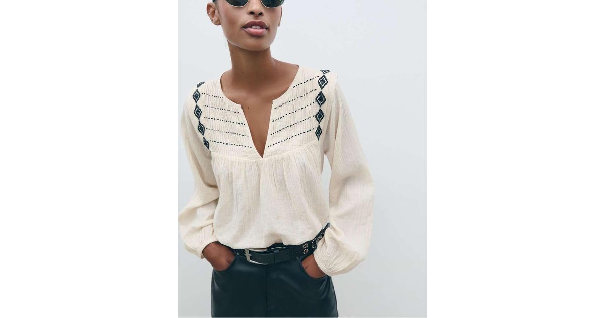 Stradivarius Flowing Embroidered Blouse in White | Lyst UK